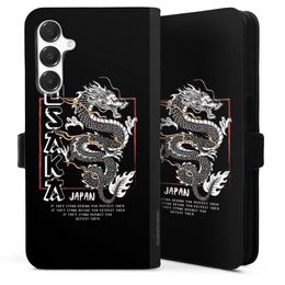 DeinDesign Galaxy A16 5G Handy Klapph&uuml;lle Handyh&uuml;lle aus Kunst Leder schwarz Flip Case Japan Ocean Dragon Sideflip mit Lasche