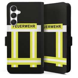 DeinDesign Galaxy A16 5G Handy Klapph&uuml;lle Handyh&uuml;lle aus Kunst Leder schwarz Flip Case Fire Fighter Job Fire Fighters Sideflip mit Lasche