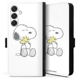 DeinDesign Galaxy A16 5G Handy Klapph&uuml;lle Handyh&uuml;lle aus Kunst Leder schwarz Flip Case Snoopy Love Peanuts Sideflip mit Lasche