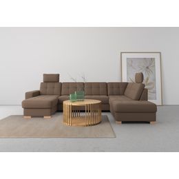 Sit & More Wohnlandschaft SIT & MORE "Quincy U-Form", braun (schoko), B:312cm H:82cm T:213cm, Sofas, Wohnlandschaft, wahlweise mit Bettfunktion und Bettkasten