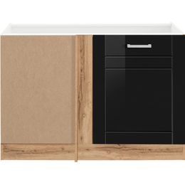 Eckunterschrank KOCHSTATION "KS-Tinnum", schwarz, B:120cm H:82cm T:60cm, Holzwerkstoff, Schr&auml;nke, Eckunterschrank, 120 cm breit, MDF-Fronten, Metallgriffe, 1 T&uuml;r