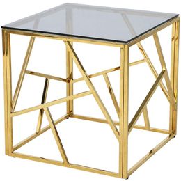 Beistelltisch Salesfever "Design-Beistelltisch f&uuml;rs Wohnzimmer", gold (gold, grau, gold, grau), B:55cm H:55cm T:55cm, Metall, Sicherheitsglas, Tische, Beistelltisch, Edelstahlgestell: Robust, rostfrei und stilvoll