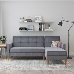 Ecksofa DOREL HOME "Lilly, L-Form", grau (anthrazit), B:212cm H:82cm T:153cm, Veloursstoff 100% Polyester, Sofas, Ecksofa, mit Bett-Funktion, Recamiere beidseitig montierbar, Sitzh&ouml;he 43 cm
