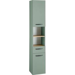 Hochschrank SAPHIR "Quickset 500, Badschrank 32,4 cm breit", salbei nachbildung, B:32,4cm H:176cm T:32,2cm, Holzwerkstoff, Schr&auml;nke, Hochschrank, 3 Einlegeb&ouml;den, 1 offenes Fach, Badezimmer-Hochschrank