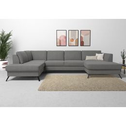 Sit & More Wohnlandschaft SIT & MORE "Olsen U-Form", grau, B:335cm H:88cm T:201cm, 98% Polyester 2%Polyamid, Sofas, Wohnlandschaft, inklusive Sitztiefenverstellung, wahlweise mit Bettfunktion, 15cm hoch