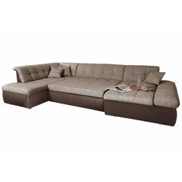Wohnlandschaft DOMO collection "Moric U-Form, auch in Cord, Breite 353cm, viel Platz", braun (espresso, beige, braun), B:353cm H:80cm T:95cm, Microfaser PRIMABELLE / Struktur (90% Polyester/ 10% Polyacryl);Kunstleder SOFTLUX / Struktur (90% Polyester/ 10% Polyacryl), Sofas, Wohnlandschaft, im XXL-Format, wahlweise mit Bettfunktion und Armlehnenverstellung