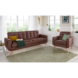 Hocker exxpo - SOFA FASHION "Fiord kompakt und bequem, tolle Verarbeitungsdetails", braun (schoko), B:56cm H:45cm T:56cm, Webvelours (100% Polyester);Vintage (100% Polyester), Hocker, Hocker