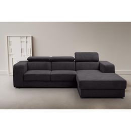 Ecksofa WERK2 "Cherry, modernes Sofa mit Komfortfunktionen, Breite 270cm, L-Form", grau (anthrazit), B:270cm H:76cm T:192cm, 92% Polyester, 8% Nylon, Sofas, Ecksofa, bequem, mit verstellbaren Kopfteilen, Schlaffunktion und Bettkasten