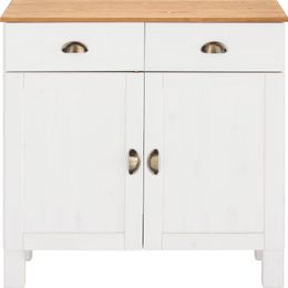 Unterschrank Home Affaire "Oslo", gelb (cremefarben, honigfarben), B:85cm H:85cm T:38cm, Massivholz, Schr&auml;nke, Unterschrank, 85 cm breit, 38 cm tief, als Sideboard nutzbar, 2 T&uuml;ren, 2 Schubladen