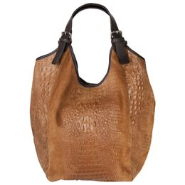 Shopper Samantha Look, Damen, Gr. B/H/T: 45cm x 45cm x 13cm onesize, braun (cognac), Leder, gl&auml;nzend, Taschen Shopper, echt Leder, Made in Italy