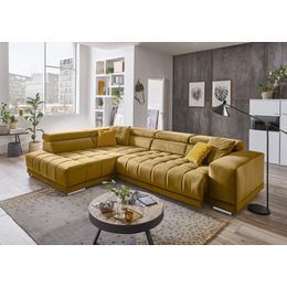 Ecksofa DIE PLANBAR "MP-IN15053 L-Form breiter Schenkel", gelb (curry), B:323cm H:73cm T:222cm, Sofas, Ecksofa, wahlweise mit Kopfteilverstellung und manueller Vorziehbank