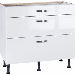Unterschrank KOCHSTATION "KS-Cara", wei&szlig; (wei&szlig; glanz, wei&szlig;), B:90cm H:87cm T:58,4cm, Schr&auml;nke, Unterschrank, Breite 90 cm, mit Vollausz&uuml;gen und Soft-Close-Funktion