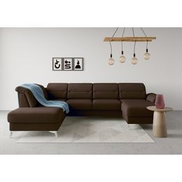 Sit & More Wohnlandschaft SIT & MORE "Sinatra U-Form", braun (dunkelbraun), B:326cm H:85cm T:220cm, 100% Polyester, Sofas, Wohnlandschaft, optional mit Kopfteilverstellung und Armteilfunktion etc.