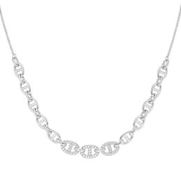 Collier "Collier Mittelteil Gliederkette, mit Zirkonia, Silber 925", silber, Giorgio Martello MILANO, Halsketten, Damen, Silber 925 (Sterlingsilber), Collier