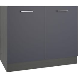Sp&uuml;lenschrank KOCHSTATION "KS-Milan", grau (anthrazit), B:100cm H:82cm T:60cm, Holzwerkstoff, Schr&auml;nke, Sp&uuml;lenschrank, Sp&uuml;lenschrank 100 cm, matte oder hochgl&auml;nzende Fronten