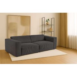 3-Sitzer Home Affaire "Noord mit Kedernaht, Breite 232 cm", grau (dunkelgrau), B:232cm H:71cm T:96cm, 94% Polyester; 6% Nylon, Sofas, 3-Sitzer, Cord, Struktur, Webstoff, mit Wellenunterfederung, Massivholzrahmen