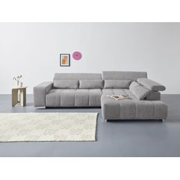 Ecksofa COTTA "Orion L-Form", grau, B:310cm H:70cm T:225cm, 90% Polyester, 10% Polyamid, Sofas, Ecksofa, mit Kopfteilverstellung & 5 Nierenkissen