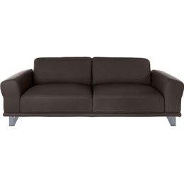 2,5-Sitzer W.Schillig "montanaa", braun (braun z59), B:232cm H:78cm T:94cm, Sofas, 2 5-Sitzer, mit Metallkufen in Silber matt, Breite 232 cm