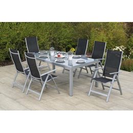 Garten-Essgruppe Merxx "Carrara", schwarz (silber, schwarz), Polyester, Aluminium, Polyester, Sitzm&ouml;bel-Sets, Garten-Essgruppe