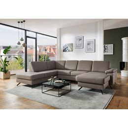 Wohnlandschaft DIE PLANBAR "PN-EM15047 U-Form, ohne Kopfst&uuml;tzen", artischocke, B:309cm H:88cm T:235cm, Sofas, Wohnlandschaft, Echtleder, wahlweise mit Bettfunktion u. Stauraum