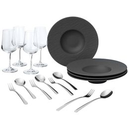 Villeroy & Boch Geschirr-Set VILLEROY & BOCH "Pasta-Set Manufacture Rock 12er Set schwarz", schwarz, Geschirr-Sets, Geschirr-Set