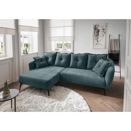 Ecksofa Home Affaire "Baggio Stellma&szlig;e 277/162 cm, modern & elegant, hoher Fu&szlig;", ocean, B:277cm T:162cm, 100% Polyester, Sofas, Ecksofa, L-Form, schwarze Metallf&uuml;&szlig;e