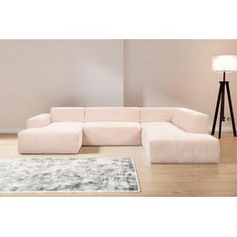 Wohnlandschaft WERK2 "Zeus-U, viel Platz, Breite 330 cm, modern und zeitlos", beige (natur), B:330cm H:70cm T:263cm, 90% Polyester, 10% Nylon, Sofas, Wohnlandschaft, Curvy Trend mit urbaner Optik auch in weichem Cord, U-Form