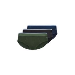 Brasilslip Skiny "Cotton Multipack", Herren, Gr. S, oliveblauschwarz selection, Obermaterial: 95% Baumwolle, 5% Elasthan, unifarben mit Farbeinsatz, normal, Unterhosen Brasilslip, klassisch, basic, elastisch, bequem, kein Einschneiden, Baumwollmix