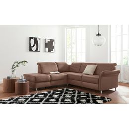Sit & More Ecksofa SIT & MORE "Darwin L-Form", braun (haselnuss), B:249cm H:83cm T:221cm, Sofas, Ecksofa, inklusive Federkern, wahlweise mit Kopfteilverstellung, Bettfunktion