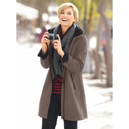 Softshelljacke Casual Looks, Damen, Gr. 52, grau (taupe), 94% Polyester, 6% Elasthan, unifarben, figurumspielend, Jacken Softshelljacke