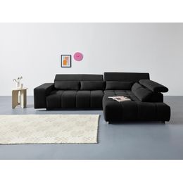 Ecksofa COTTA "Orion L-Form", schwarz, B:310cm H:70cm T:225cm, 100% Polyester, Sofas, Ecksofa, mit Kopfteilverstellung & 5 Nierenkissen