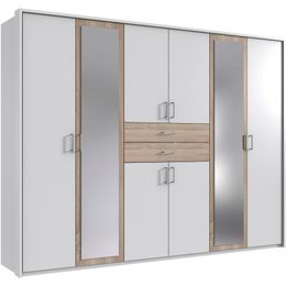 Kleiderschrank wimex "Diver Dreht&uuml;renschrank mit Spiegel, 180, 225 o. 270cm breit", wei&szlig; (wei&szlig;, struktureichefb hell, griffe alu), B:270cm H:207cm T:58cm, Schr&auml;nke, Kleiderschrank, Bestseller Schlafzimmerschrank wahlweise 3 Innenausstattungen