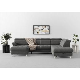 Sit & More Wohnlandschaft SIT & MORE "Marano U-Form", grau, B:304cm T:216cm, 98% Polyester, 2% Polyamid, Sofas, Wohnlandschaft, inklusive Kopfteilverstellung, wahlweise mit Bettfunktion, Bettkasten
