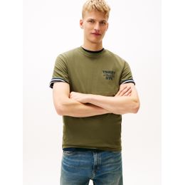 T-Shirt Tommy Jeans "TJM ENTRY BILLS", Herren, Gr. S, dunkelgr&uuml;nery, Single Jersey, Obermaterial: 100% Baumwolle, schmal normal, Rundhals, Shirts T-Shirt, slim fit, Jersey, Rundhals