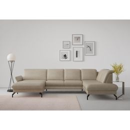 Sit & More Wohnlandschaft SIT & MORE "Fashion U-Form", beige, B:338cm H:84cm T:207cm, Sofas, Wohnlandschaft, wahlweise mit Kopfteilverstellung, Vorziehsitz, motorisch, Metallf&uuml;&szlig;e