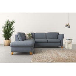 Ecksofa Home Affaire "Trelleborg L-Form", blau (blaugrau), B:252cm H:86cm T:213cm, 100% Polyester, Sofas, Ecksofa, Federkern-Polsterung, wahlweise mit Bettfunktion und Stauraum