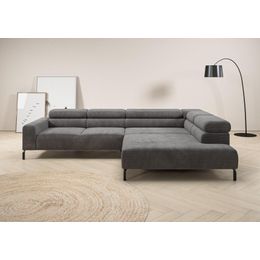 Ecksofa Home Affaire "Antonelli, L-Form, inkl. Kopfteilverstellung, Breite 312 cm", grau (dunkelgrau), B:312cm H:71cm T:219cm, 95% Polyester, 5% Nylon, Sofas, Ecksofa, mit elektrischer Sitztiefenverstellung, in Cord, dunkelgrau