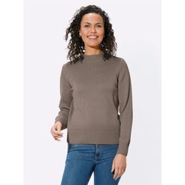 Stehkragenpullover Casual Looks "Pullover", Damen, Gr. 50, grau (taupe, meliert), 50% Baumwolle, 50% Polyacryl, meliert, unifarben, figurumspielend, Pullover Stehkragenpullover