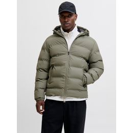 Jack & Jones Steppjacke JACK & JONES "JJELEMENTS PU PUFFER SN", Herren, Gr. XS, dusty olive, Web, Obermaterial: 100% Polyester, unifarben, regular fit, Jacken Steppjacke