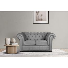 2-Sitzer Home Affaire "CHARENTE, Chesterfield-Sofa, Wellenfederung, Ma&szlig;e: B/T/H: 147/89/74 cm", grau (hellgrau), B:147cm H:74cm T:89cm, 100% Polyester, Sofas, 2-Sitzer, mit edler Knopfheftung und typischen Armlehnen