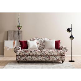 3-Sitzer Home Affaire, bunt (amber paradise), B:200cm H:96cm T:90cm, 100% PES, Sofas, 3-Sitzer, mit 4 Zierkissen, mit gedrechselten F&uuml;&szlig;en aus Holz