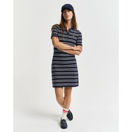 Polokleid Gant "STRIPE SHIELD SS PIQUE POLO DRESS", Damen, Gr. S, N-Gr, blau (evening blau), Piqu&eacute;, Obermaterial: 100% Baumwolle, slim fit ca. Mitte Knie, Kleider Polokleid