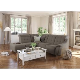 Ecksofa Home Affaire "Boston L-Form", braun (savannah), B:272cm, Struktur (100% Polyester);Luxus-Microfaser Florence (100% Polyester);Chenille (100% Polyester);NaturLEDER (reines Rindsleder), Sofas, Ecksofa, Kopfteilverstellung an jeder Sitzfl&auml;che, wahlweise Relaxfunktion