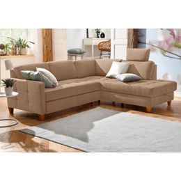 Ecksofa Home Affaire "Earl L-Form", braun (schoko), B:233cm H:80cm T:196cm, Luxus-Microfaser in Lederoptik (100% Polyester);Struktur fein (100% Polyester);Luxus-Microfaser ALTARA NUBUCK (100% Polyester), Sofas, Ecksofa, wahlweise auch mit Bettfunktion oder Bettfunktion mit Bettkasten