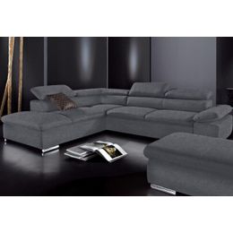 Sit & More Ecksofa SIT & MORE "Alcudia L-Form", grau (dunkelgrau), B:272cm H:73cm T:226cm, 100% Polyester, Sofas, Ecksofa, mit Armteilverstellung, optional Kopfteilverstellung und Bettfunktion
