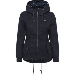 Outdoorjacke Ragwear "DANKA", Damen, Gr. XS, blau (2054 navy uni flower print uni), Web, Obermaterial: 100% Polyester. Futter: 100% Polyester, gemustert, kontrastfarbene Details, unifarben, figurbetont h&uuml;ftbedeckend, Rippb&uuml;ndchen, Jacken Outdoorjacke, Urban Streetwear- &Uuml;bergangs-Style mit Kapuze, Topseller