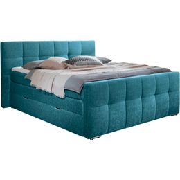 Boxspringbett Home Affaire "Ros&agrave;", blau, B:204cm L:224cm, Komplettbetten, Boxspringbett, H3/H3, H3/H4, H4/H4 m&ouml;glich