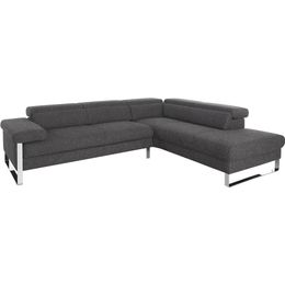 Ecksofa W.Schillig "finn, toller Sitzkomfort, L-Form, hochwertige Verarbeitungsdetails", grau (anthrazit s22), B:281cm H:71cm T:230cm, Flachgewebe S22 (100% Polyester);Stoff S37 (100% Polyester);Longlife Xtra-Leder Z59: Glattleder mit modischer Pr&auml;gung. Hautst&auml;rke 0, 9 - 1, 1 mm, Sofas, Ecksofa, German Design Award 2016, Fu&szlig;gestell Chrom gl&auml;nzend, Breite 281 cm
