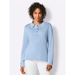 Polokragenpullover CREATION L PREMIUM "Baumwoll-Pullover", Damen, Gr. 44, blau (eisblau), 97% Baumwolle, 2% Polyamid, 1% Polyester, unifarben, Pullover Polokragenpullover
