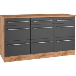 Unterschrank KOCHSTATION "KS-Wien", grau (anthrazit, wotaneiche), B:150cm H:85cm T:60cm, Schr&auml;nke, Unterschrank, edel aussehende gestiftete Fronten